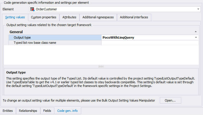 Code generation info tab - LLBLGen Pro Designer v5.6 Documentation